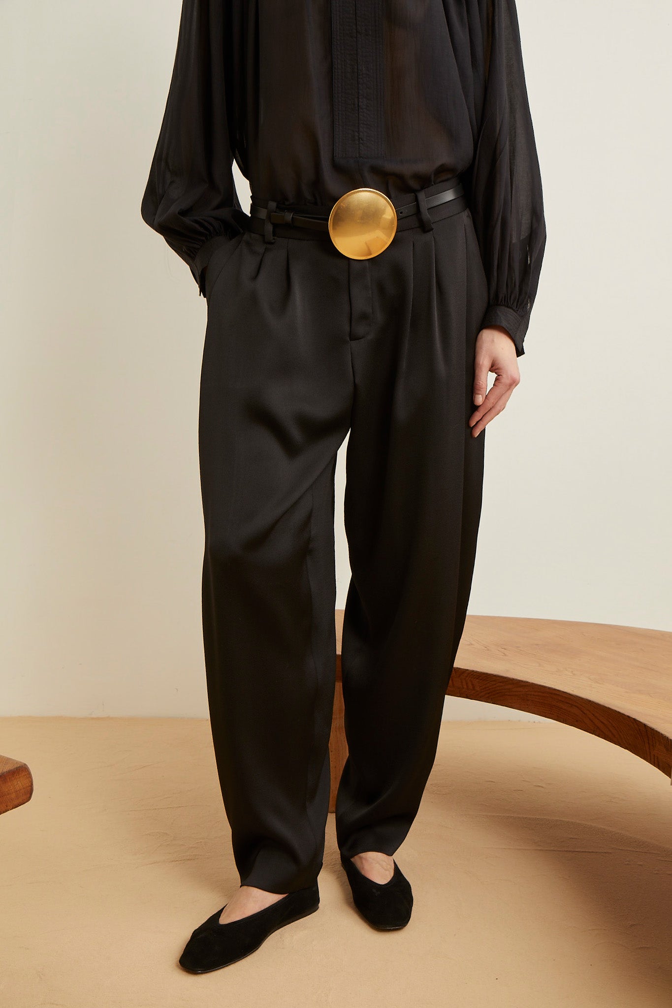 Pantalon Hunt noir - Coupe large - Froncé - Laurence Bras